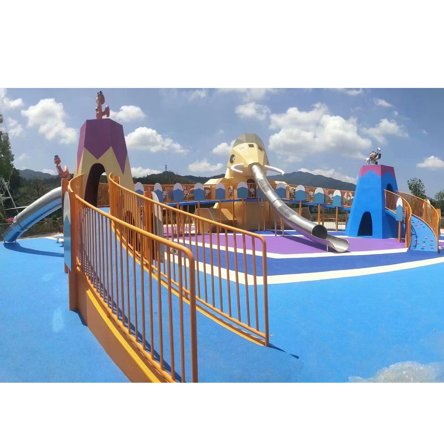 Elephant theme park Playground Structure with Coffee Houses and Bridge ...