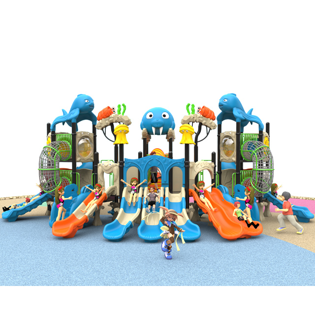 New Design Ocean fish Playground with multi-slides and net climber ...